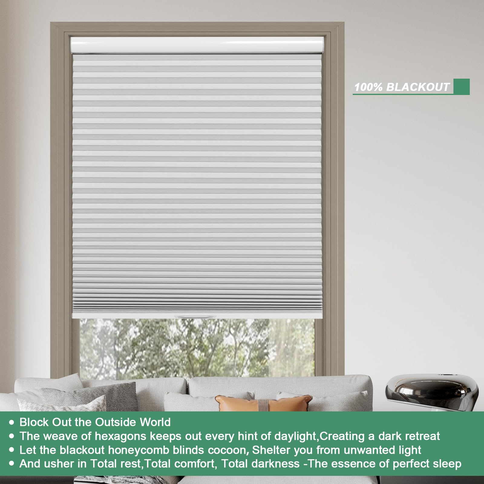 Toanture Custom Cordless Cellular Blinds, Easy to Install Blackout Honeycomb Window Blinds for Shades, Thermal Insulated Honeycomb Blinds for Bedroom, Office(White,Custom Size)
