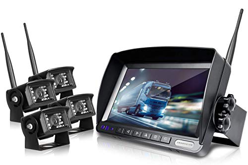 ZEROXCLUB RV Backup Camera Wireless 7-Inch 4 Channels Monitor Kit for RV Trailer Truck, Stable Signal HD Wireless 4 Rear View Back Up Camera System 18 Infrared Night Vision 149° Wide View(BW4)