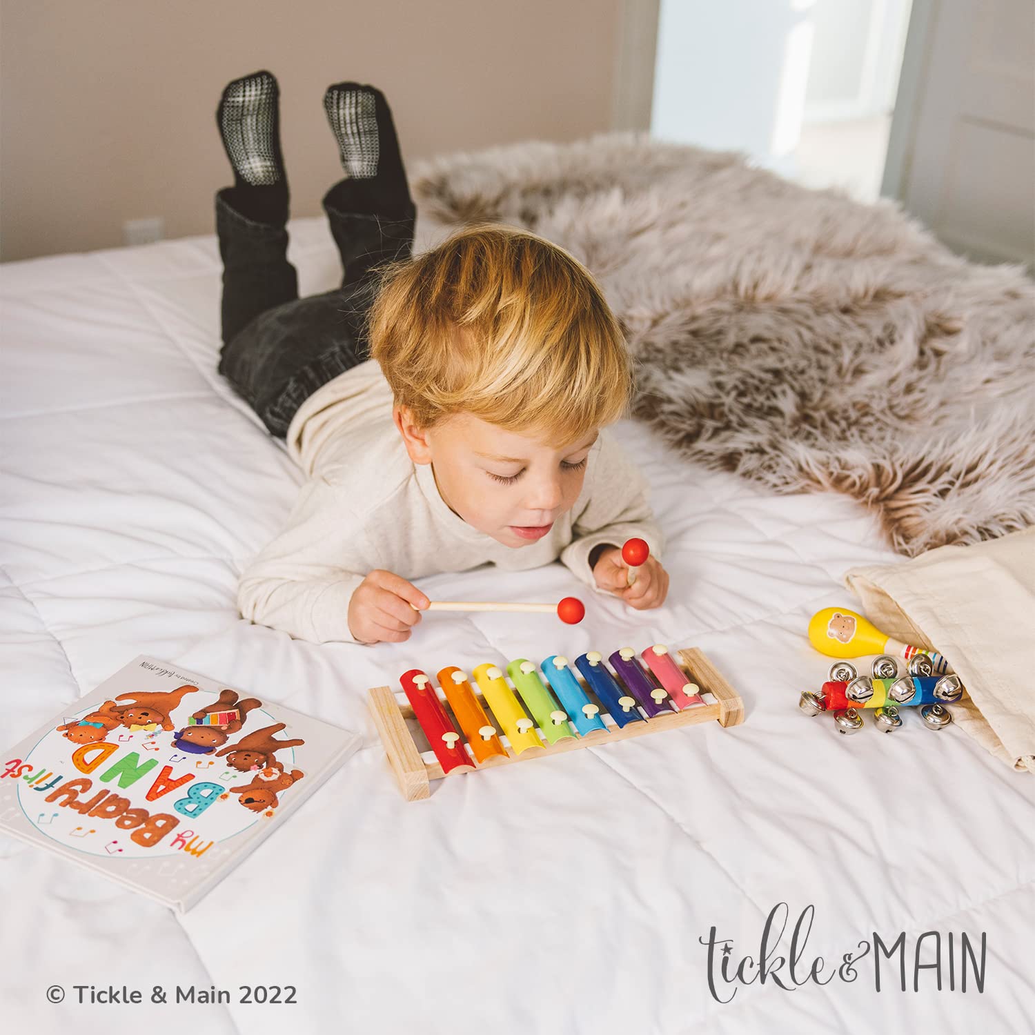 Tickle & Main My Beary First Band Musical Instruments Gift Set, Includes Storybook and Wooden Percussion Toys for Toddler Girls and Boys