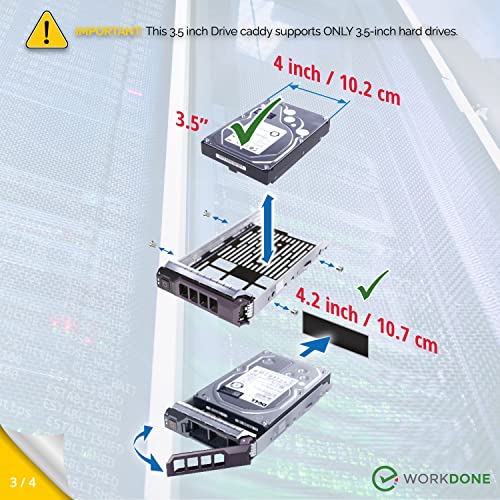 WORKDONE 4-Pack - 3.5 inch Hard Drive Caddy - Compatible for Dell PowerEdge Selected 11-13th Gen. Servers - with Detailed Installation Manual - Sled Front Sticker Labels - Screwdriver