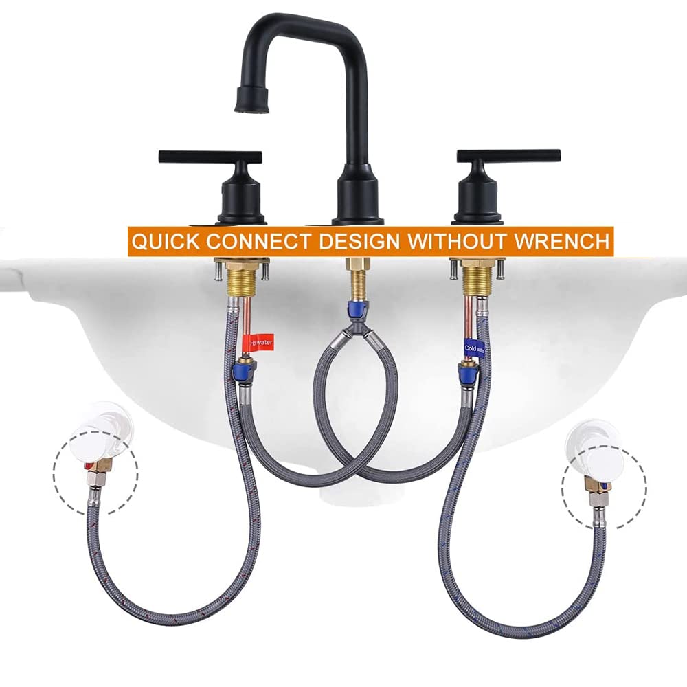 Weirun Replacement Part Quick Connect Hose for Bathtub Tub Filler Bathroom 3 Hole Sink Vanity Widespread Faucet Double Handle Mixer Tap,Black