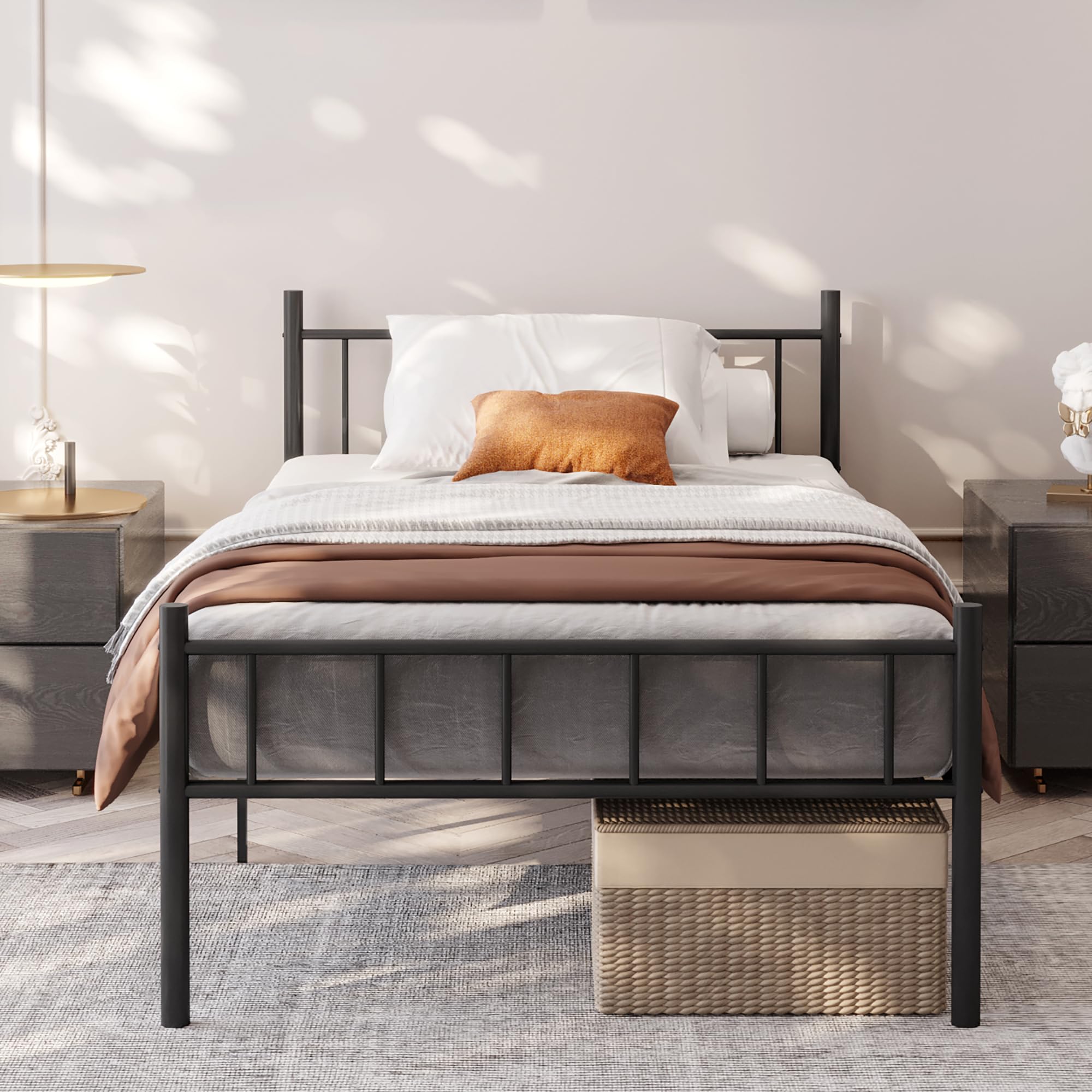 zunatu Classic Metal Bed Frame Platform Mattress Foundation with Classic Style Iron-Art Headboard/Footboard/Under Bed Storage/No Box Spring Needed/King Size Black