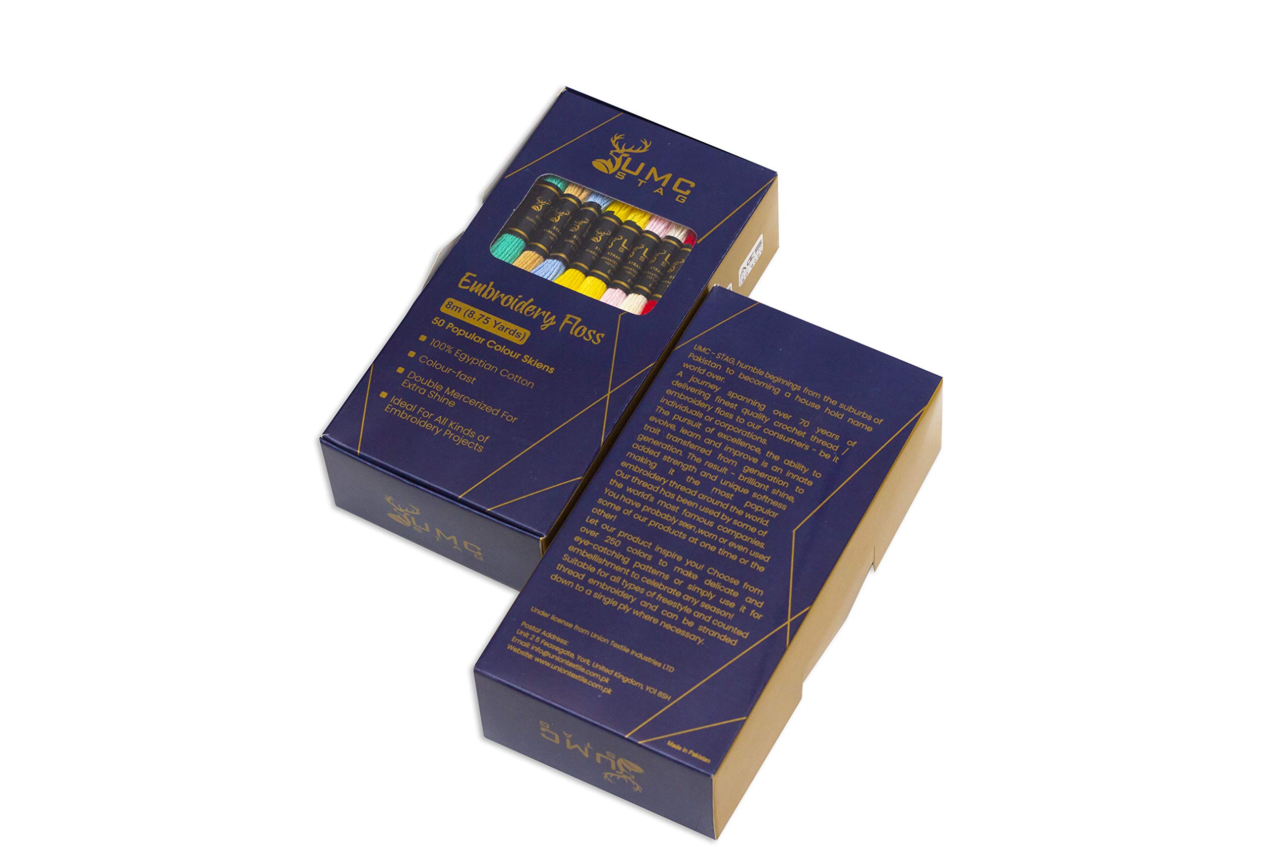 UMC STAG Pack of 50 Popular Colours Premium Embroidery Thread | 100% Egyptian Cotton Premium Skeins | Cross Stitch Embroidery Floss | Oeko TEX Certified Stranded Cotton | Ideal for Arts & Crafts