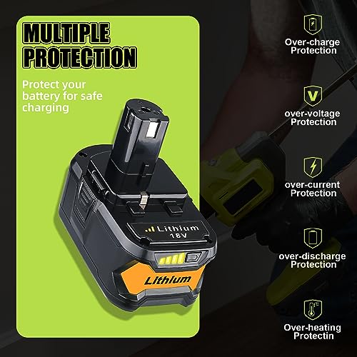 VINIDA 2 Packs P108 6.0Ah 18V Lithium Replacement for Ryobi, Cordless Power Tools Battery with LED Indicator,Compatible with Ryobi 18V Battery P104 P105 P100 P102 P103 P107 P109