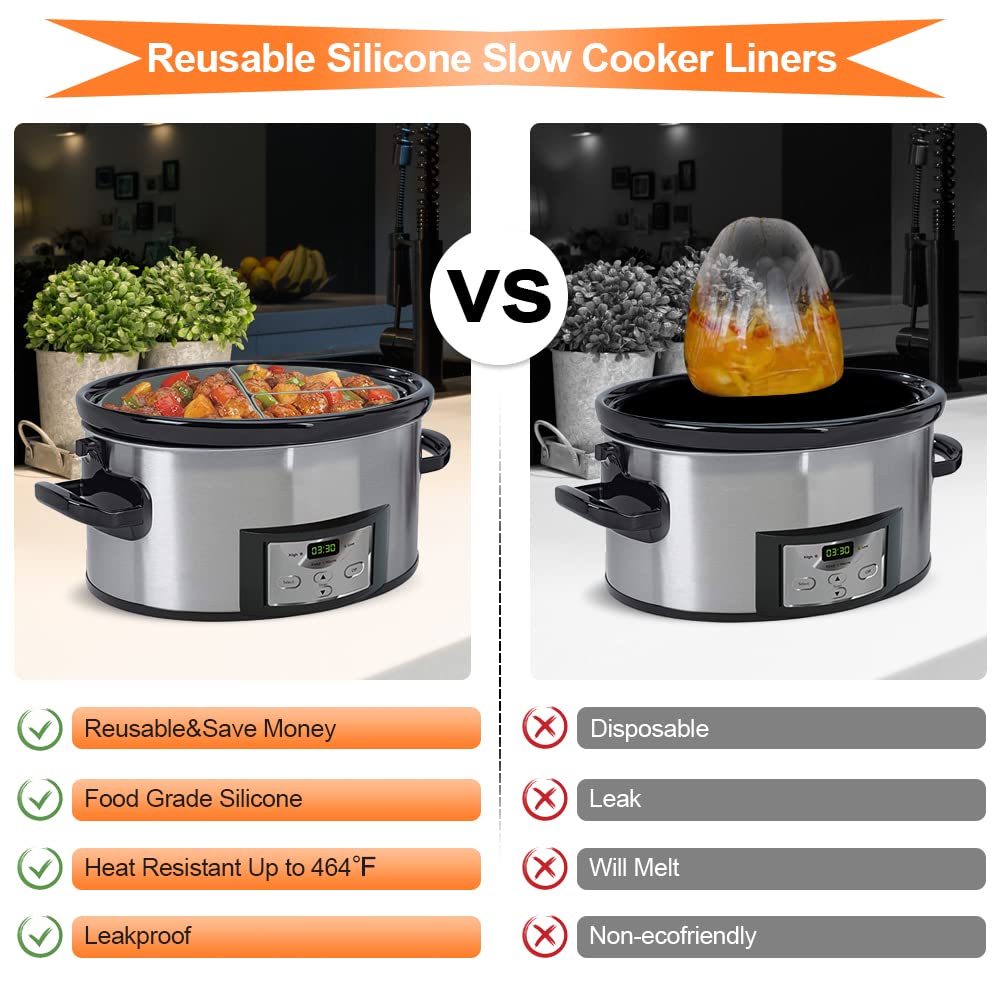 YQL Silicone Slow Cooker Liner, Slow Cooker Divider Liner Fit for Crockpot & Hamilton Beach 6-7QT Reusable Slow Cooker Liner for Most 6 Quart Slow Cooker(Grey)