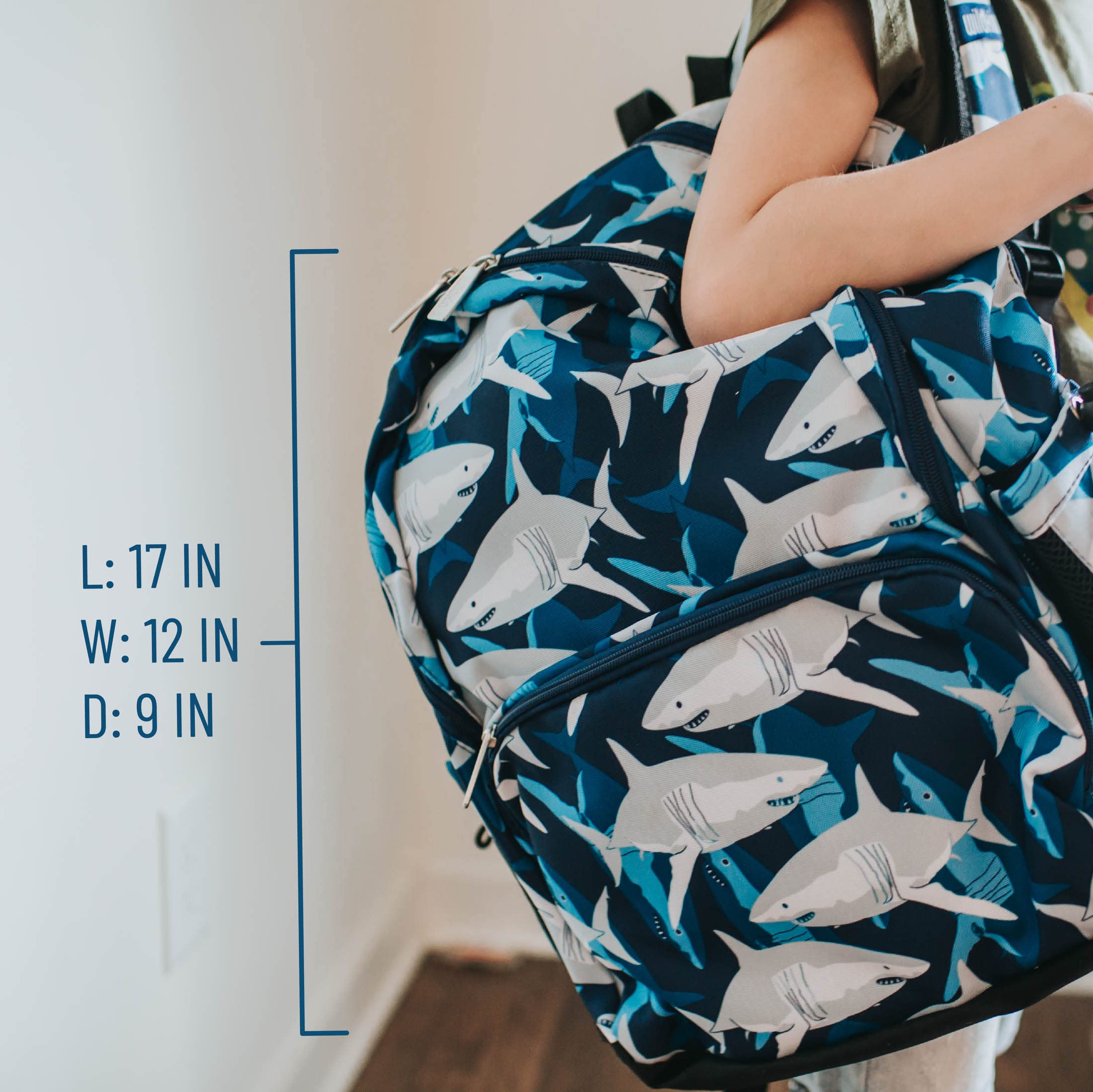 Wildkin Kids Lunch Box, 17-Inch Backpack, and Ice Pack Bundle for Organized, Fresh and Fulfilling Dishes All Around (Sharks)