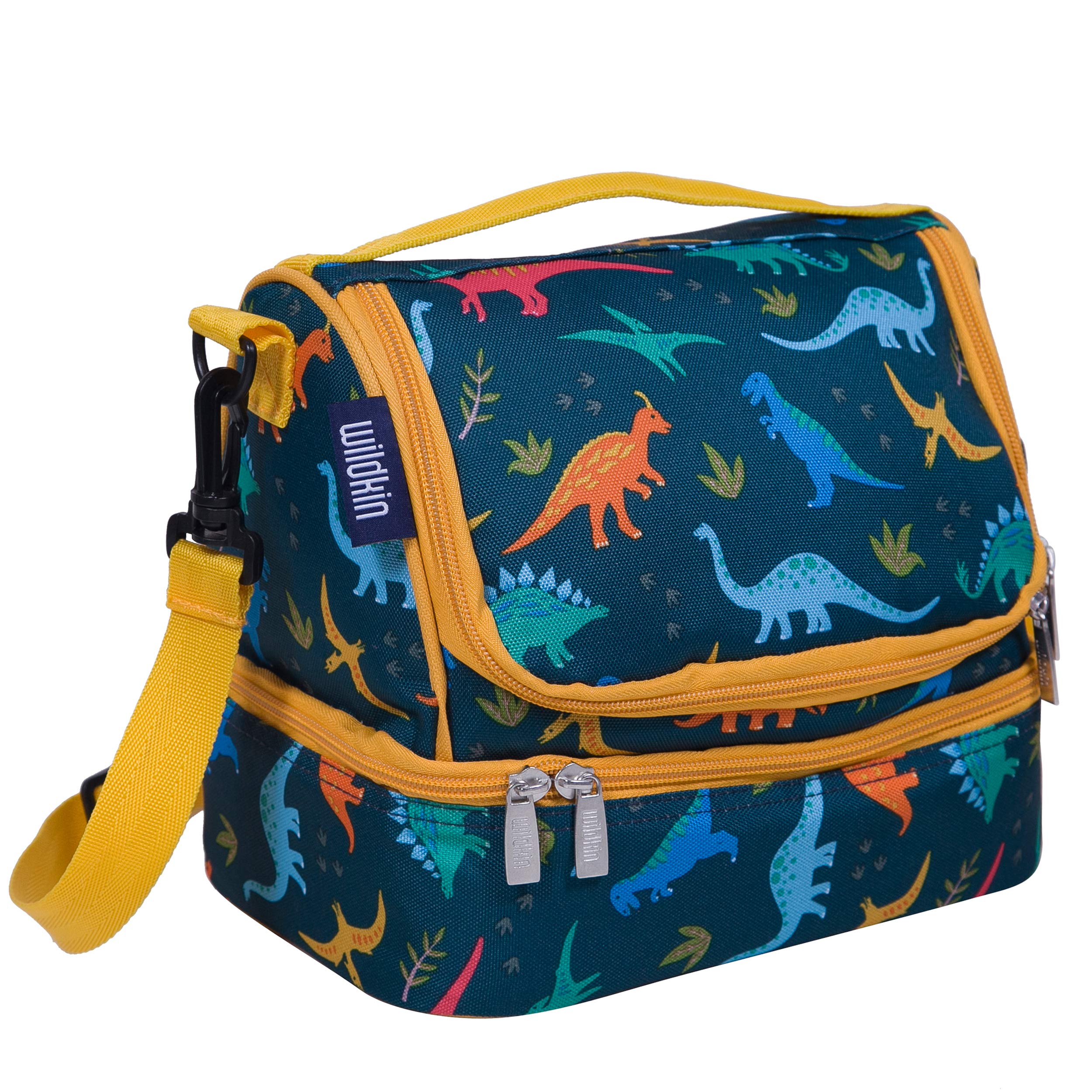 Wildkin Kids Two Compartment Lunch Bag, 17-Inch Backpack, and Ice Pack Bundle for Organized, Fresh and Fulfilling Dishes All Around (Jurassic Dinosaurs)
