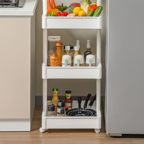 ZYLLZY Rooling Cart, 3 Tier Rolling Shelves Variable Lockable Casters Versatile Mobile Organizer with Lid, Rolling Storage Rack for Office, Home, Kitchen, Bedroom Bathroom