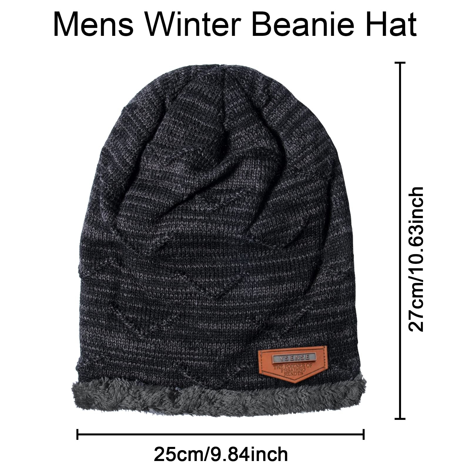 YSense Mens Winter Hats Warm Slouchy Beanie Oversized Baggy Hat Fleece Lined Knit Skull Cap Black