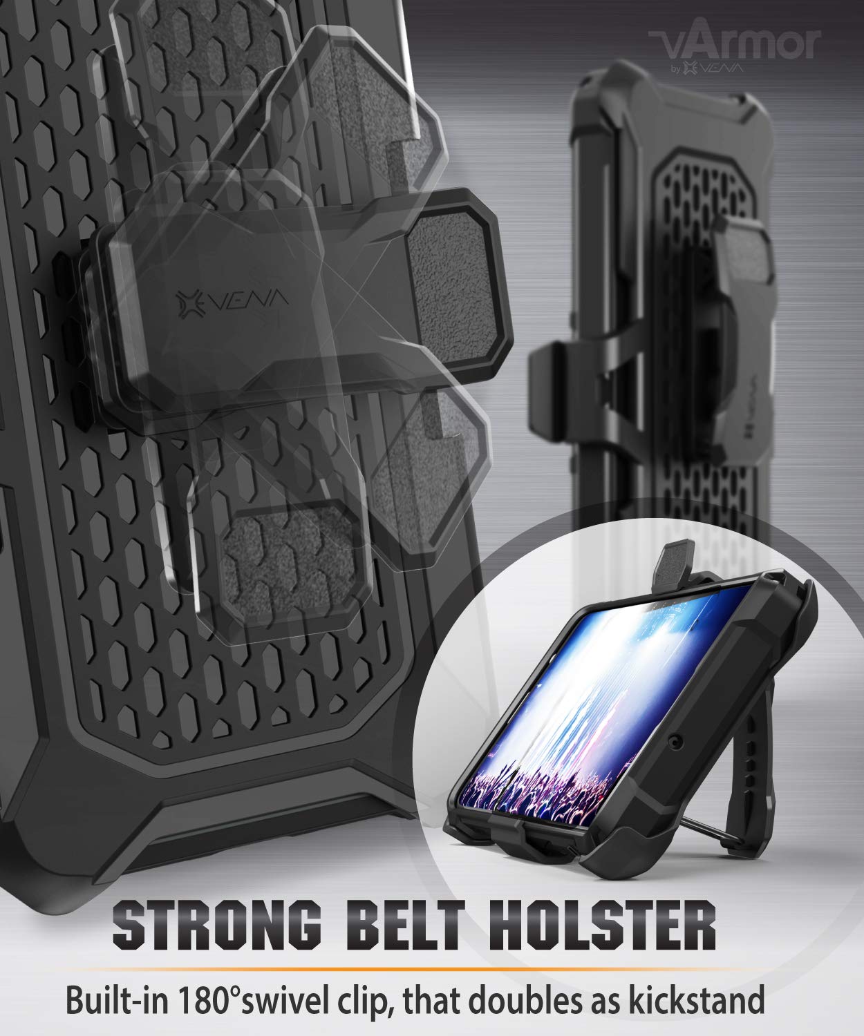 Vena vArmor Rugged Case Compatible with Samsung Galaxy S20 Ultra (6.9"-inch), (Military Grade Drop Protection) Heavy Duty Holster Belt Clip Cover with Kickstand - Space Gray