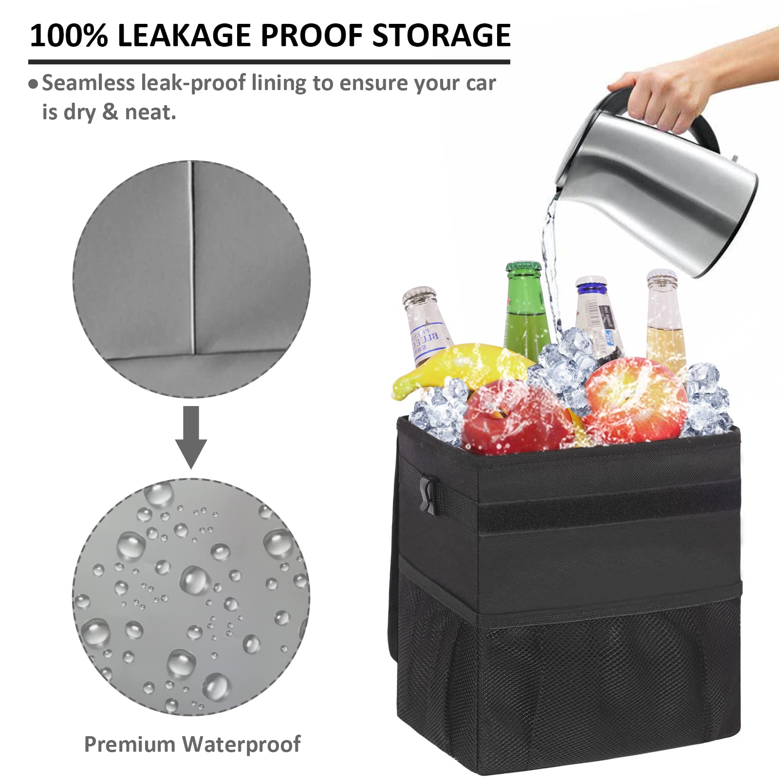 Vankor Car Trash Can for Car Cute, Car Trash Bag Bin Hanging Waterproof Automotive Car Garbage Cans Leak Proof Vehicle Trash Can Black