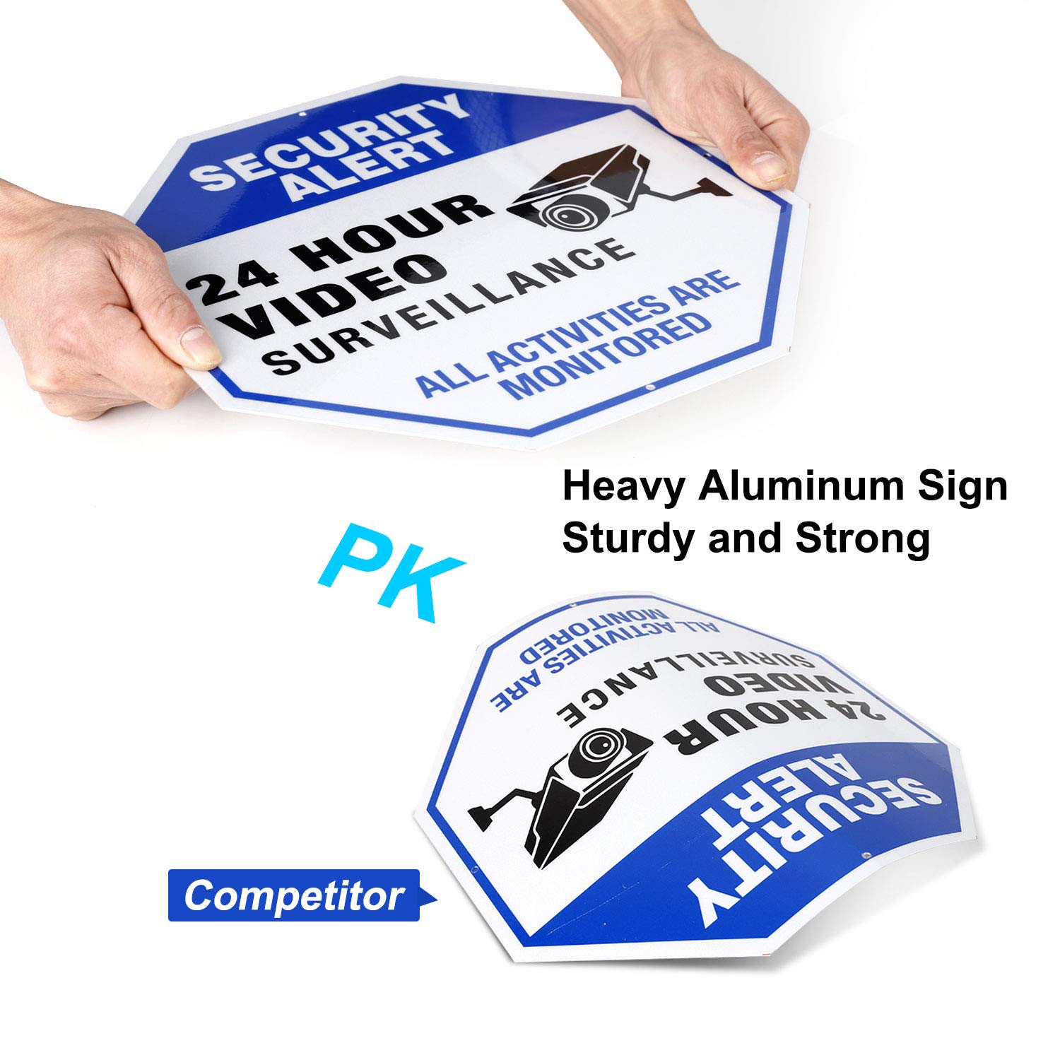 Video Surveillance Signs, Aluminum 10" x 10" Outdoor Security camera Signs for Property, Metal Reflective Warning Sign for Home Business CCTV Security Camera - 2 Pack
