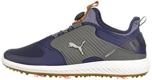PUMA mens Ignite Pwradapt Caged Disc Golf Shoe, Peacoat-puma Silver-quiet Shade, 10.5 US