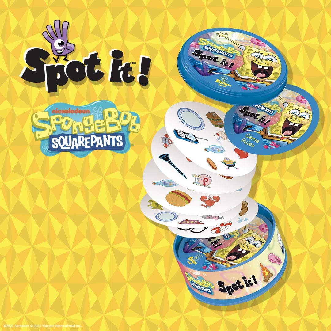 USAOPOLY Spot It! SpongeBob SquarePants | Fun Card Game for Kids and Adults | Featuring SpongeBob, Patrick, Squidward, The Krabby Patty, Gary and More | Licensed Nickelodeon SpongeBob SquarePants Game
