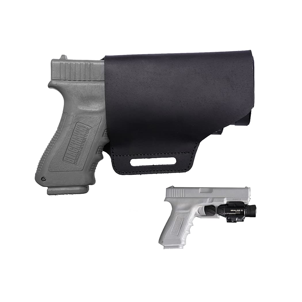 VIPERADE PJ21 Gun Holster, Universal Leather Holster Fits Gun with Laser or Light, Holster for Glock 19, 17, Smith and Wesson Shield, Sig Sauer, Right Handed Outside Waistband Holster (Black)