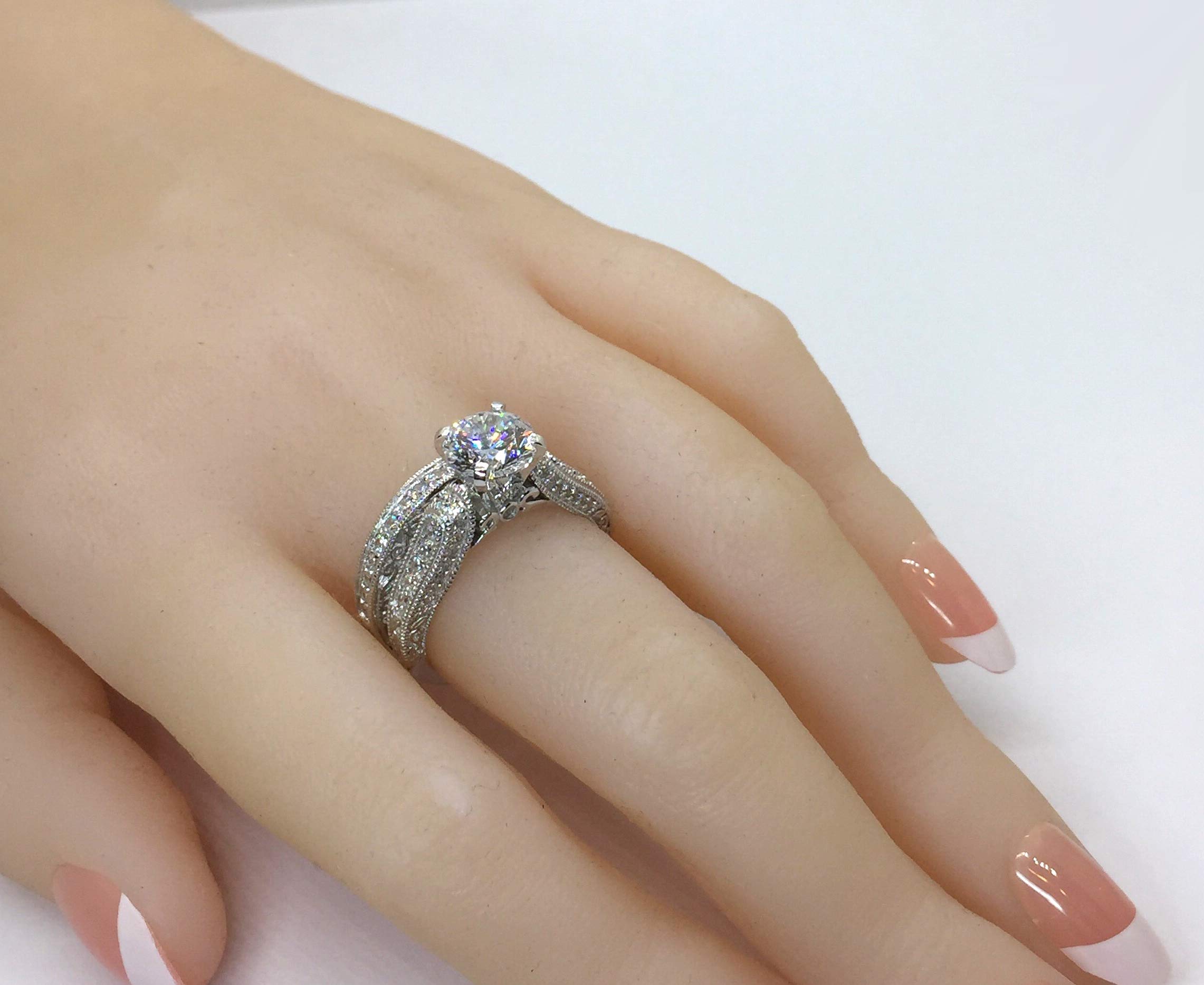 Venetia Top Grade Realistic Hearts and Arrows Cut 2 Carats Simulated Diamond Victorian Pave Ring Set 925 Silver Platinum Plated Cubic Zirconia cz shou6