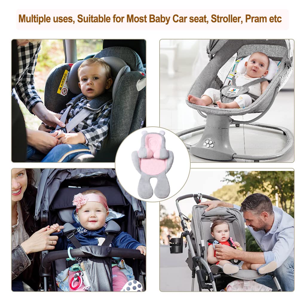 vocheer Baby Stroller Cushion, 2 in 1 Infant Car Seat Insert Soft Baby Stroller Liner Pram Head and Body Support Pillow for Newborn, Pink