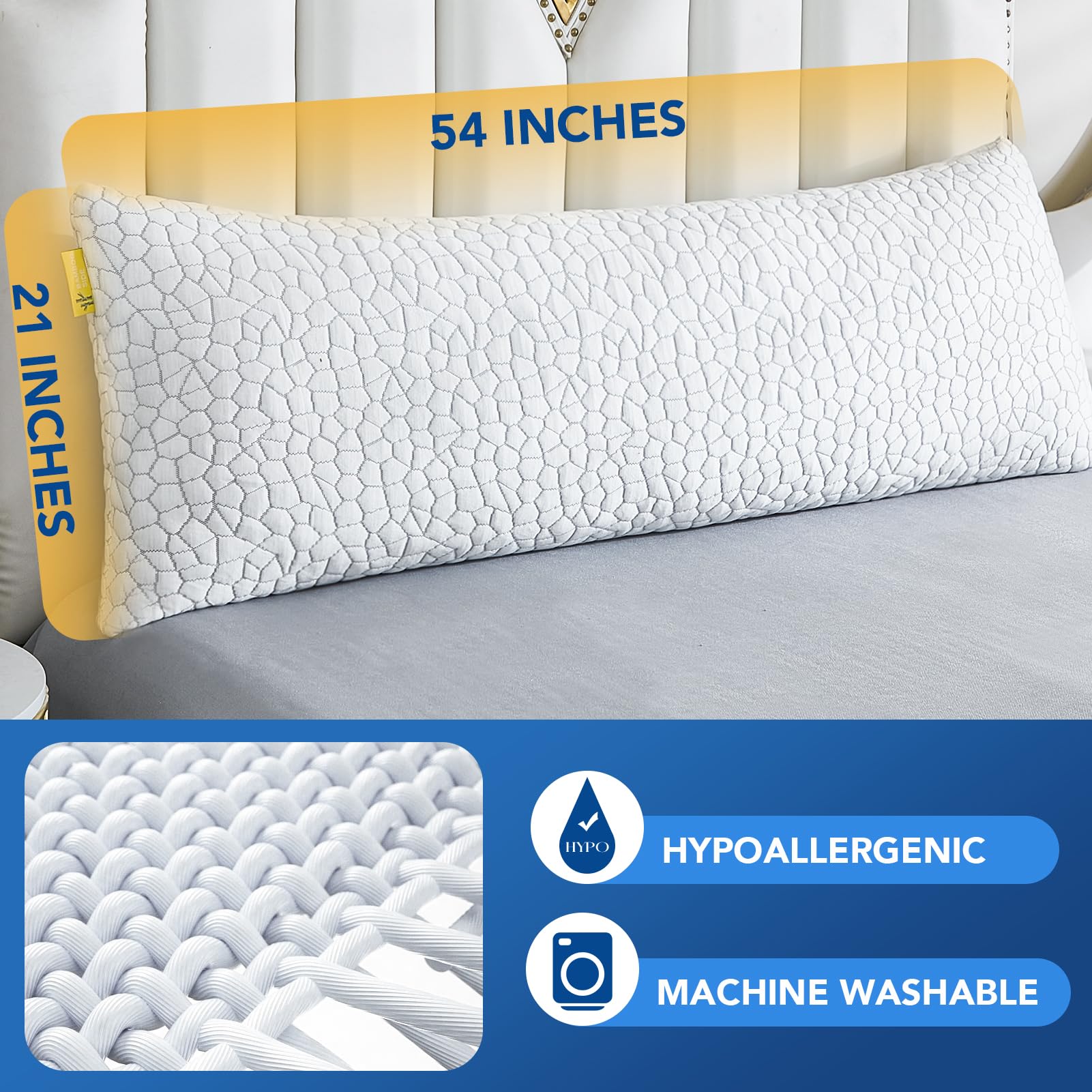 Tuozaiira Body Pillow for Adults, Adjustable Long Bed Pillow for Sleeping, Shredded Memory Foam Hug Pillow with Removable Cover for Side Back Sleeper and Pregnant Women, 54x20 Inches