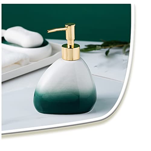 XENITE Soap Dispenser Gradient Green Soap Dispenser, 5 Piece Bathroom Accessories Set, Including Mouthwash Cup, Toothbrush Cup & Soap Dish, 15.2oz Reusable Soap (Color : 5 Piece Set)