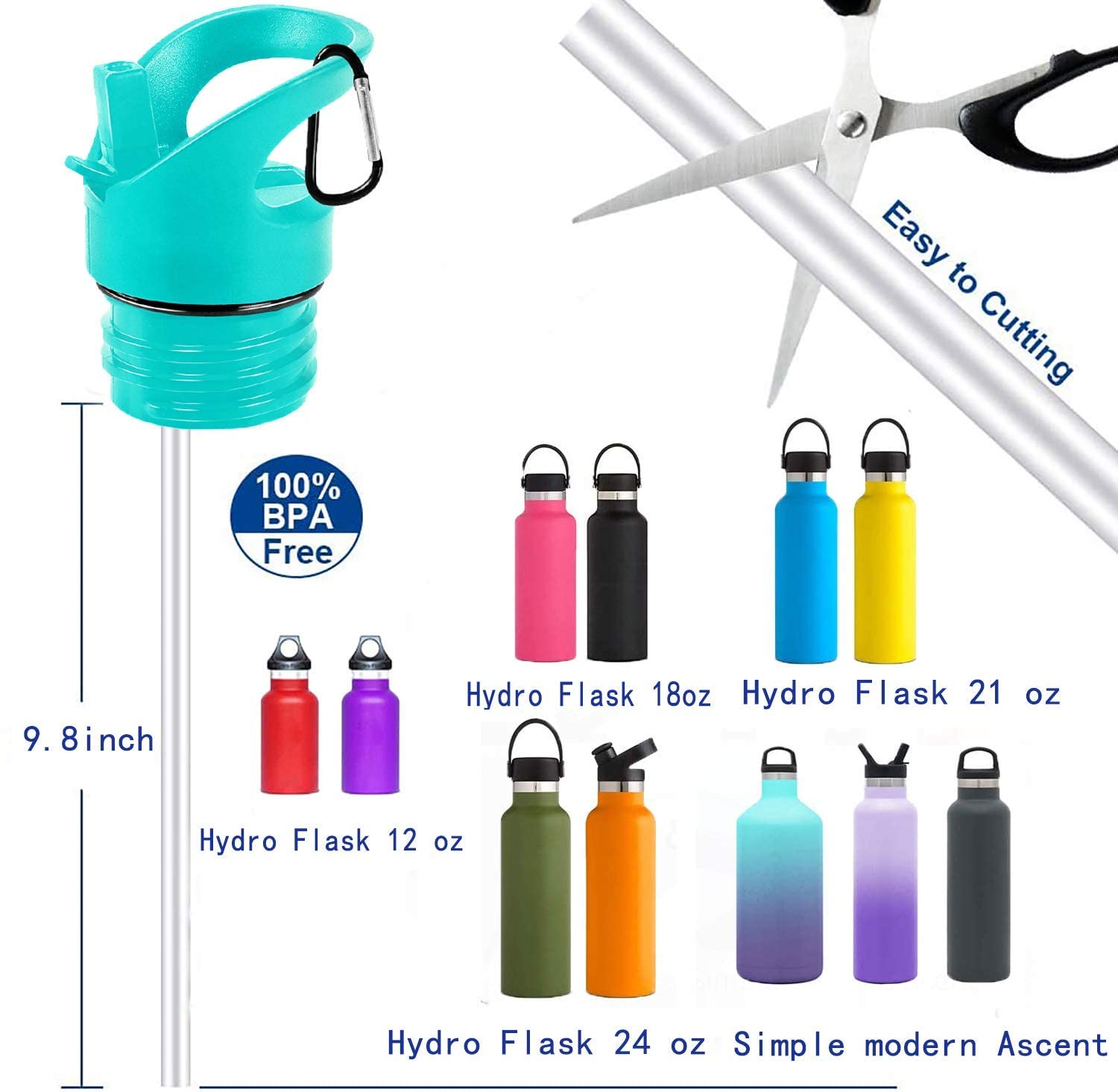 XACIOA Straw Lid Compatible for Hydro Flask Standard Mouth Bottle & Simple Modern Narrow Bottle, Compatible with Hydroflask 18 21 24oz Bottle,with Straws + Brushs +Carabiner