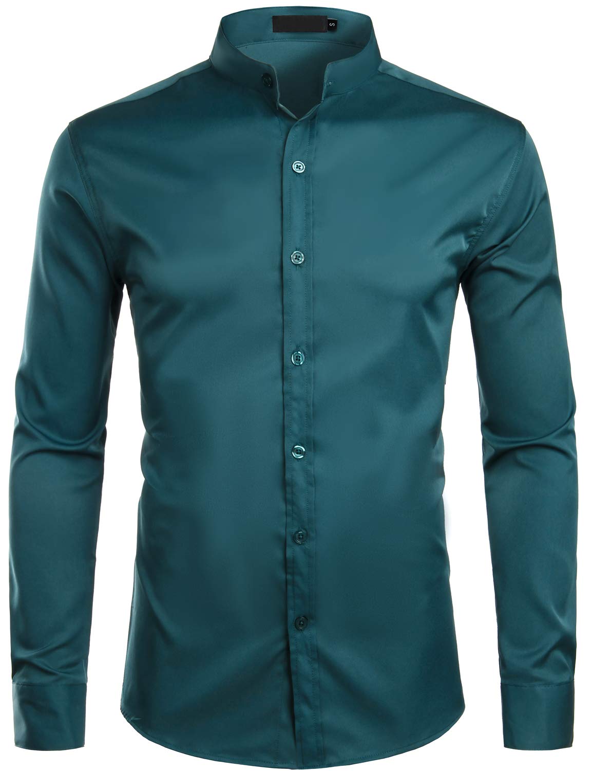 ZEROYAA Mens Hipster Solid Slim Fit Long Sleeve Mandarin Collar Dress Shirts ZLCL08 Teal Large