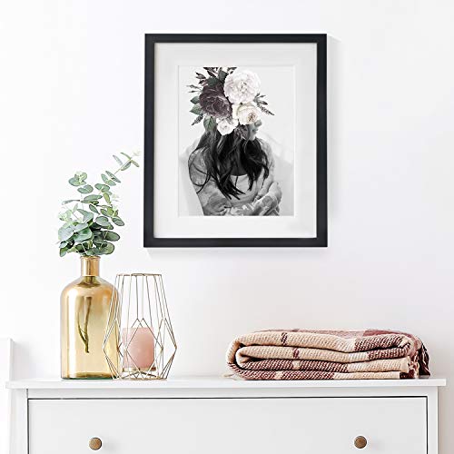 Woman Flower Head Fashion Modeling - Wall Decor Poster Print - Trendy Feminine Fine Visual Art Display (Framed)