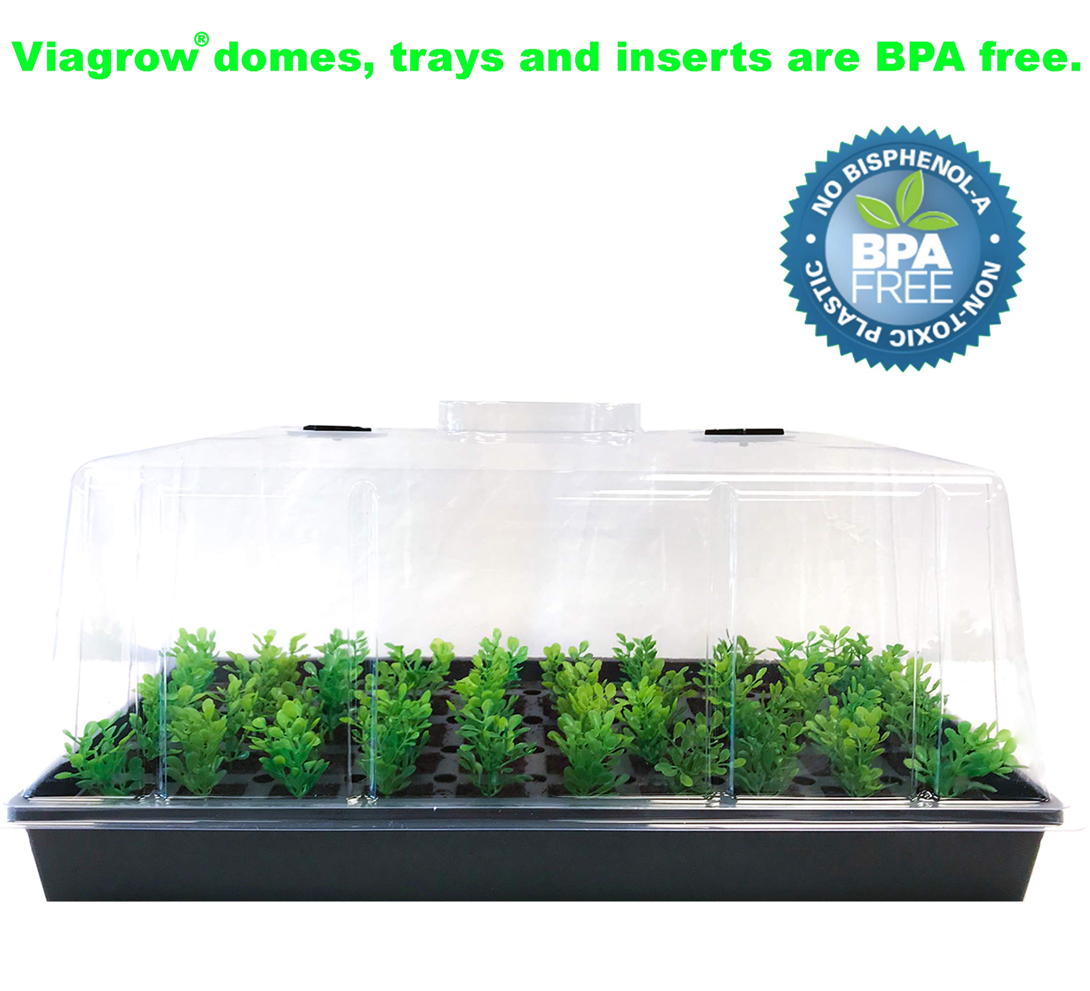 Viagrow VTDK2 Tall Clear Plastic Dual Tray 2 Domes, 2-Pack, Prop-Kit w/Heat Mat, Black