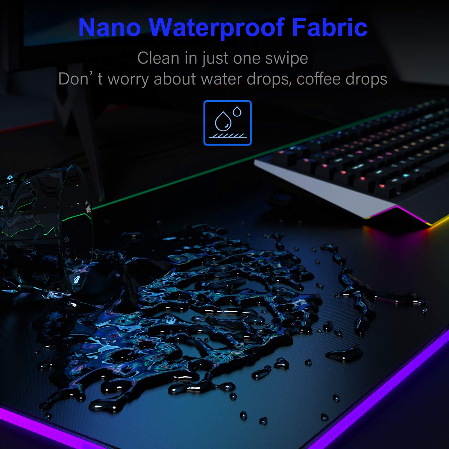 YunNing Large RGB Gaming Mouse Pad,extended Keyboard Pad,with 14 Cool LED lighting effects,Excellent waterproof fabric and Soft and stable non-slip thick natural rubber base,Large size31.5×11.8×0.15in