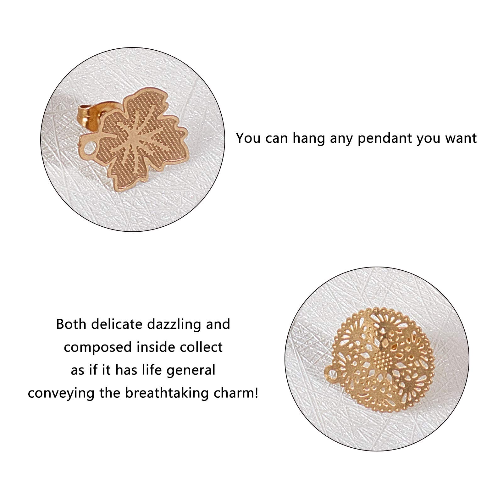 UNICRAFTALE 24pcs 12 Styles Golden Bohemian Stud Earring Findings Stainless Steel Ear Stud Component with Loop Butterfly Stoppers 0.7mm Pin Mixed Shapes Earring for Jewelry Making, Hole 1mm
