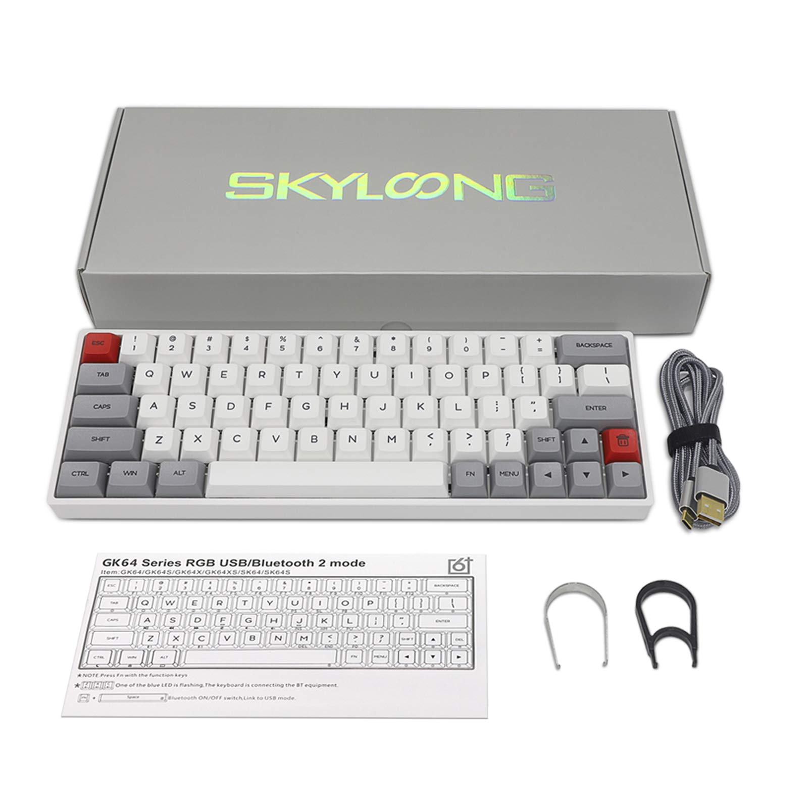 YUNZII SK64S Grey Wireless 60% Keys NKRO Gateron Optical Switch RGB Backlight Programmable Mechanical Gaming Keyboard (Gateron Optical Red, Grey 64 Keys)