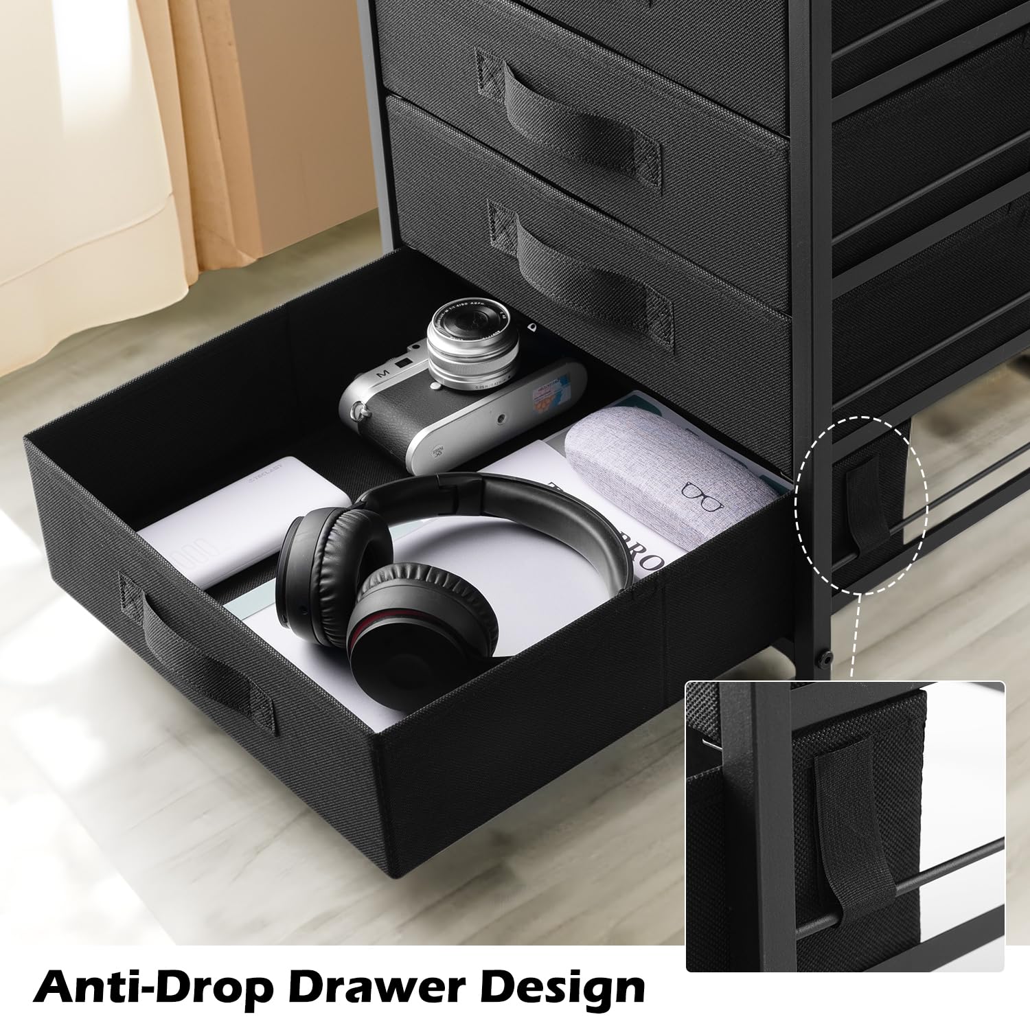 TOPSKY Mobile Cabinet, Fabric Storage Tower with Anti-Drop Drawers for Home Office (Black, 7 Drawers)