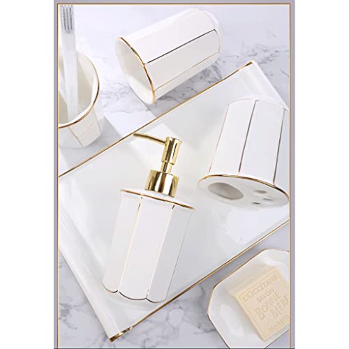 UTOYA Durable Ceramic Bathroom Accessories Set,5 Piece Bathroom Set Complete- Lotion Dispenser,Toothbrush Holder,Tumbler,Soap Dish,Tray(White) Replacement