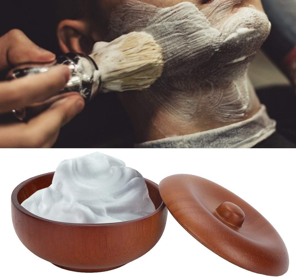 Wooden Shaving Brush Bowl with Lid for Shaving Soap & Cream, Men's Large Deep Size Bowl Pottery Cup for Manual Shaving