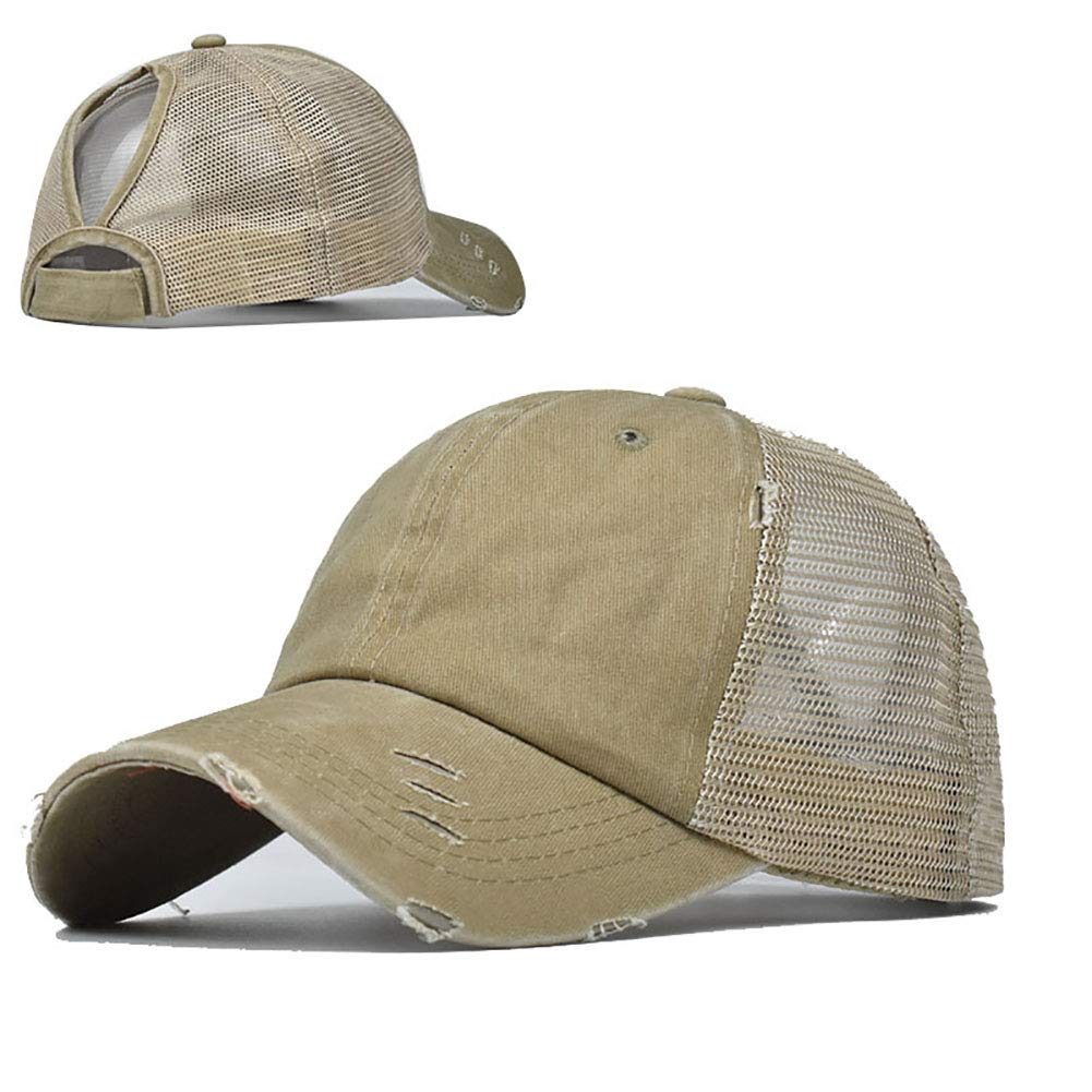 Vintage Ponytail Top Hats for Women Baseball Caps High Messy Bun Hat Ponycaps Adjustable Baseball Cap Mesh Back Trucker Hat (Beige)¡