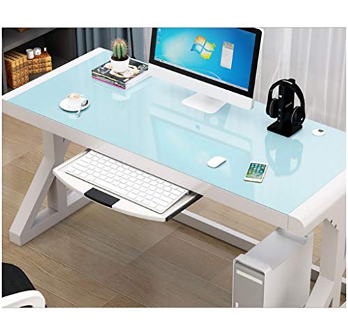YWDNZ Home Office Desks Computer Desk Furniture/Tempered Glass Computer Desk Desk, X-Shaped Steel Frame Home Office Computer Desk, Workstation, (Color : A)