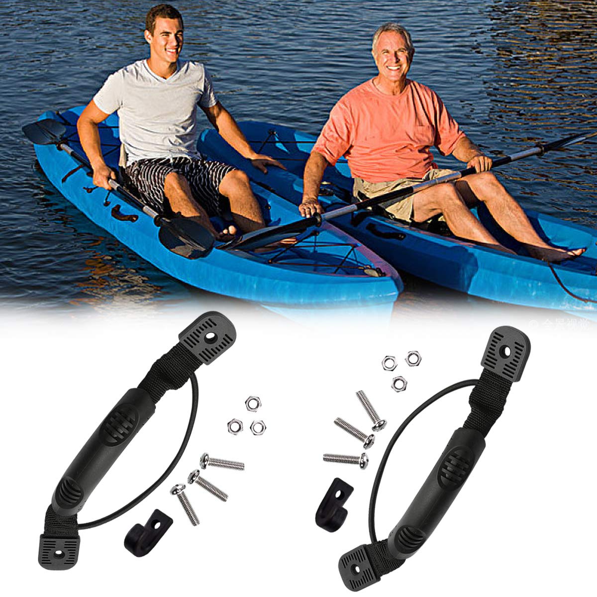 YXGOOD 4 Pcs Kayaks Canoe Boat Side Mount Carry Handle J Hook Kayak Handle Carry Handles Mount Paddle with Screws and Bungee Cord (4)