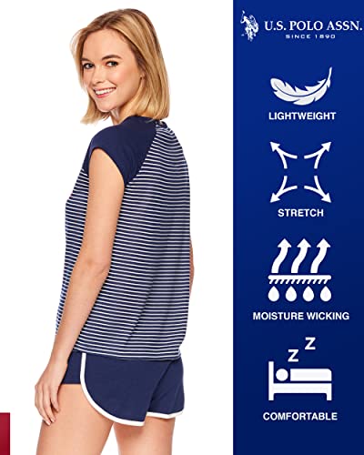 U.S. Polo Assn. Summer Pajamas for Women Plus Size - Logo PJ Set for Women with Tee and Shorts - Lounge Sets (Navy, 3X)