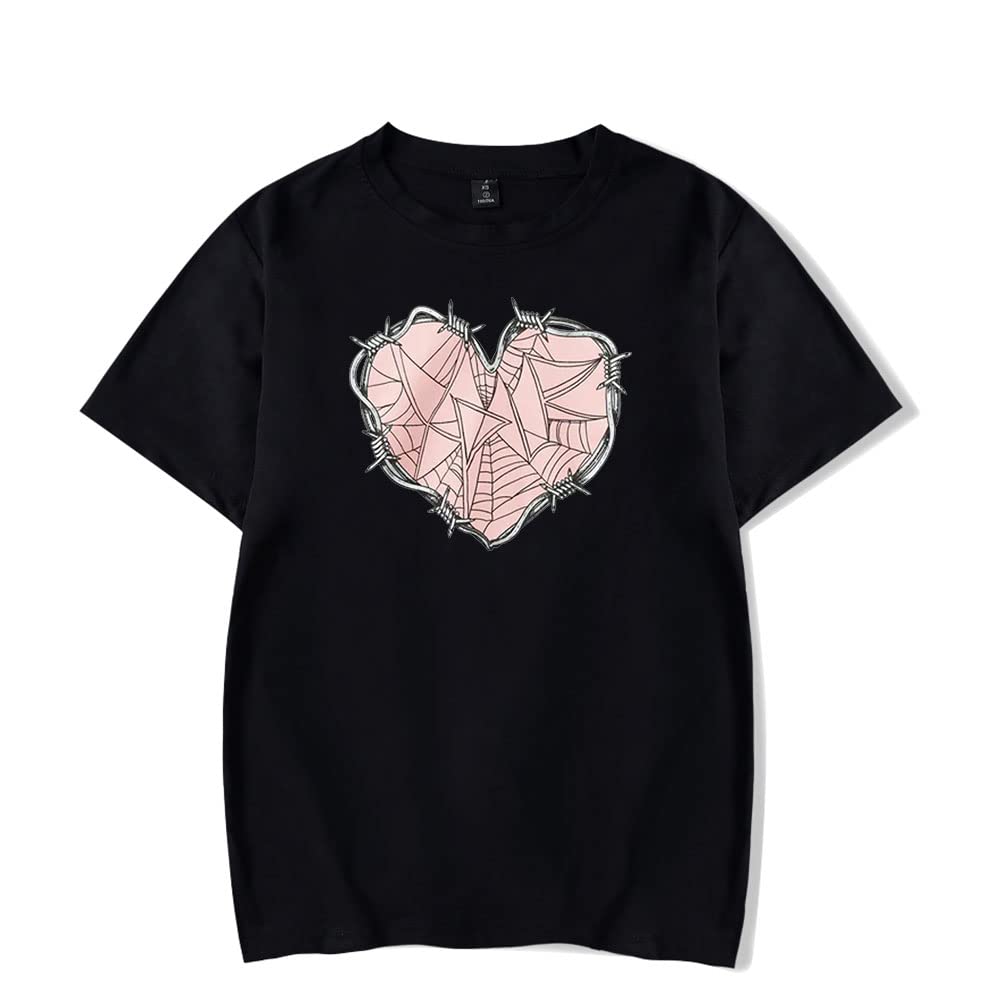 XPLR Web Heart T-Shirt Merch Men Short Sleeve Women Funny Tee Unisex Harajuku Tops (Black,S)