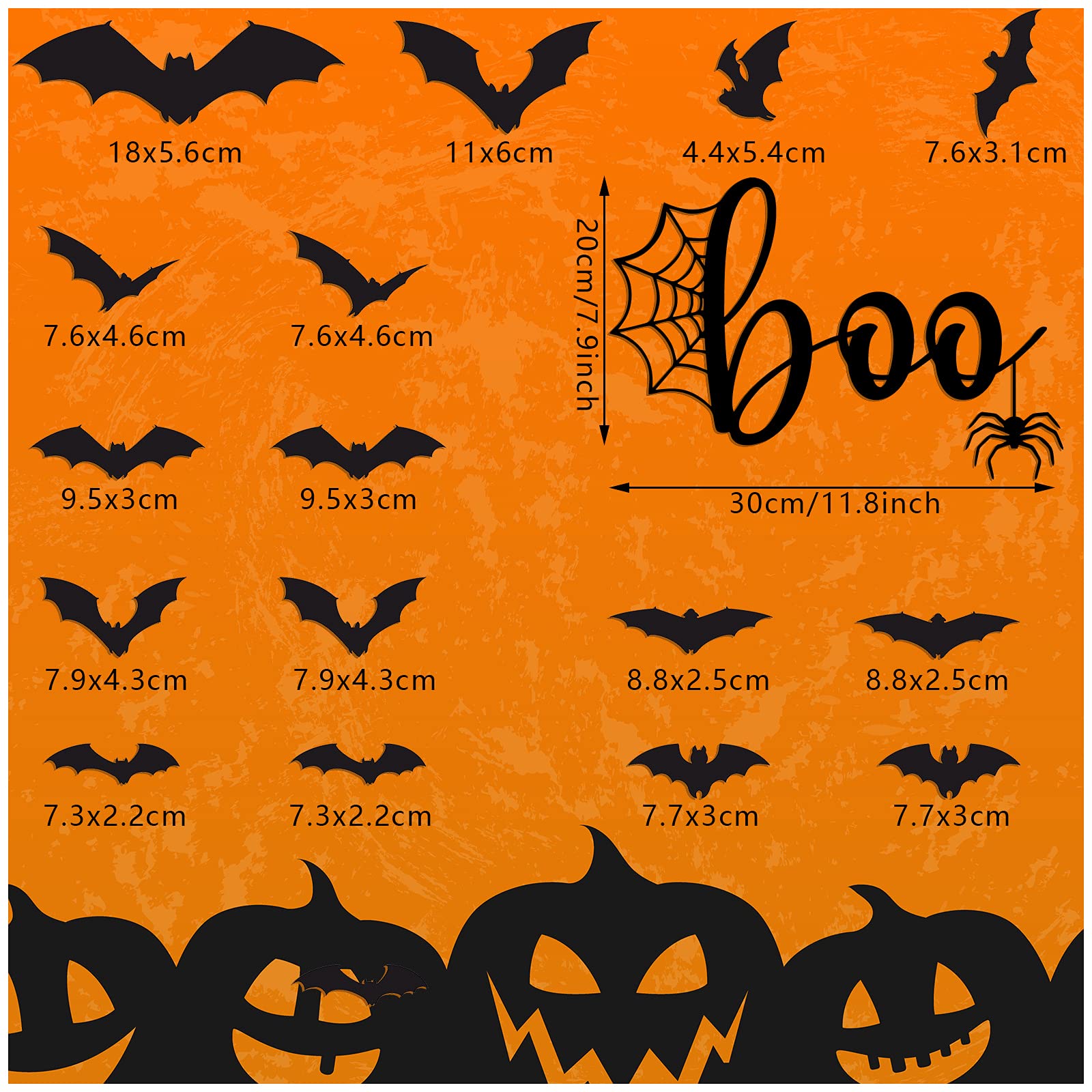 Zonon Halloween Spider Bat Wall Decor Bat Boo Decorations Wall Decal 3D Bats Decor Wall Stickers Self Adhesive DIY Halloween Mirror Decor Removable Spider Acrylic Sticker for Window Wall(Black)