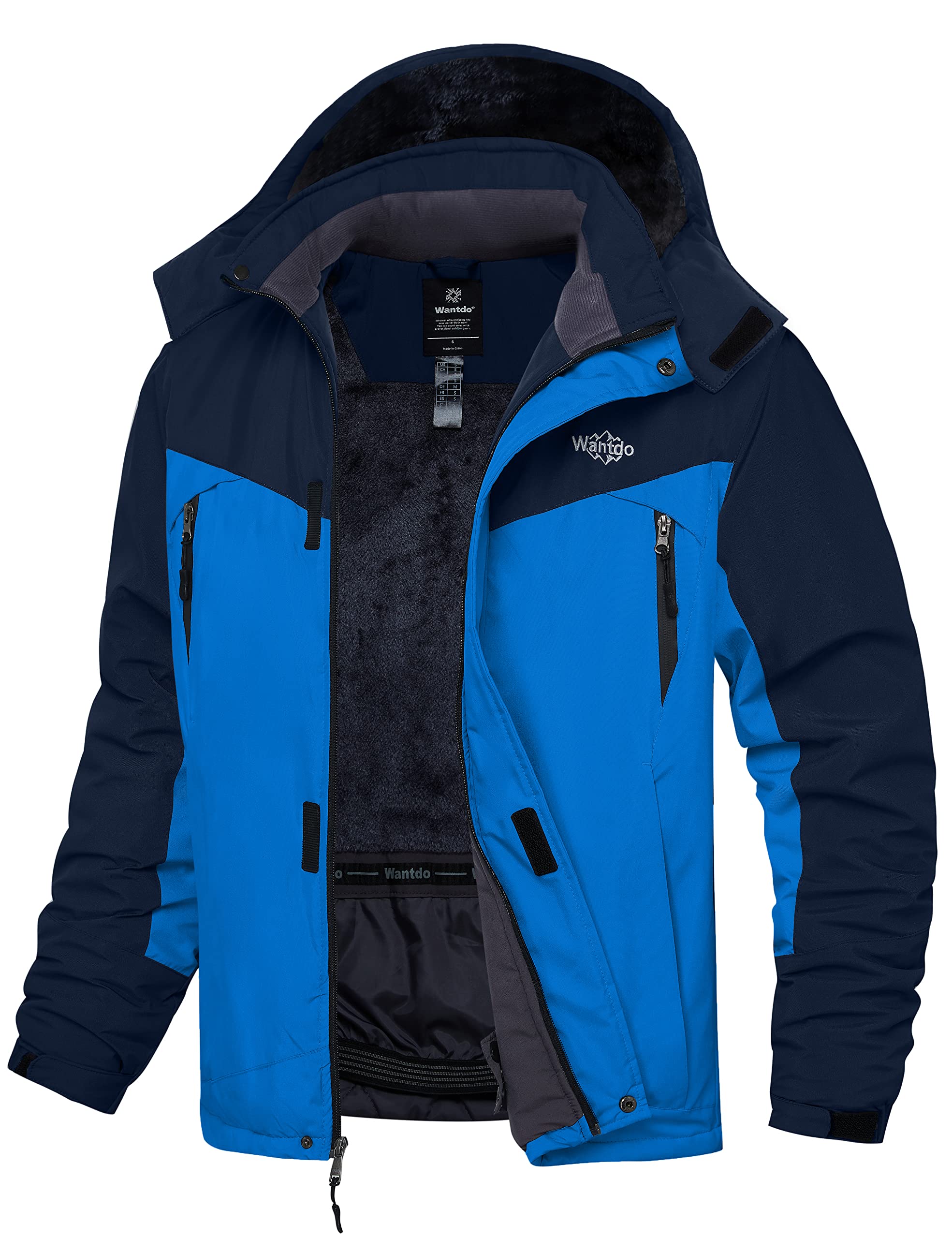 wantdo Men's Ski Jacket Snow Coat Hooded Fleece Lined Quilted Winter Outerwear Black 2XL