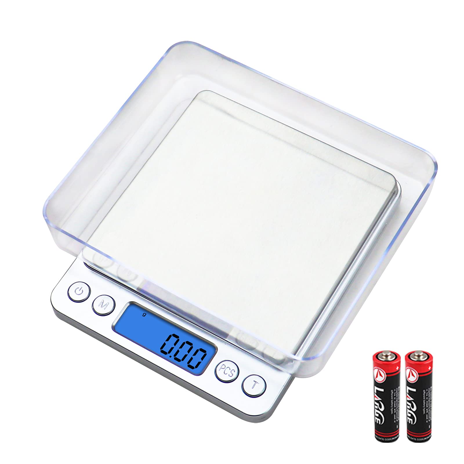 UNIWEIGH Digital Kitchen Scale, 500g/0.01g Gram Scale,Cooking Food Scale Digital Weight Grams and OZ with LCD Display, Digital Jewelry Coffee Scale with 2 Trays,Auto Off, Tare,Stainless Steel