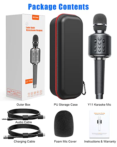 XZL Bluetooth Karaoke Microphone for Kids & Adults, Wireless Rechargeable Mic with Built-in Stereo Speaker, Echo|Duet Mode|Recording|Music Playback, Premium Leather Handle, Portable Storage Case