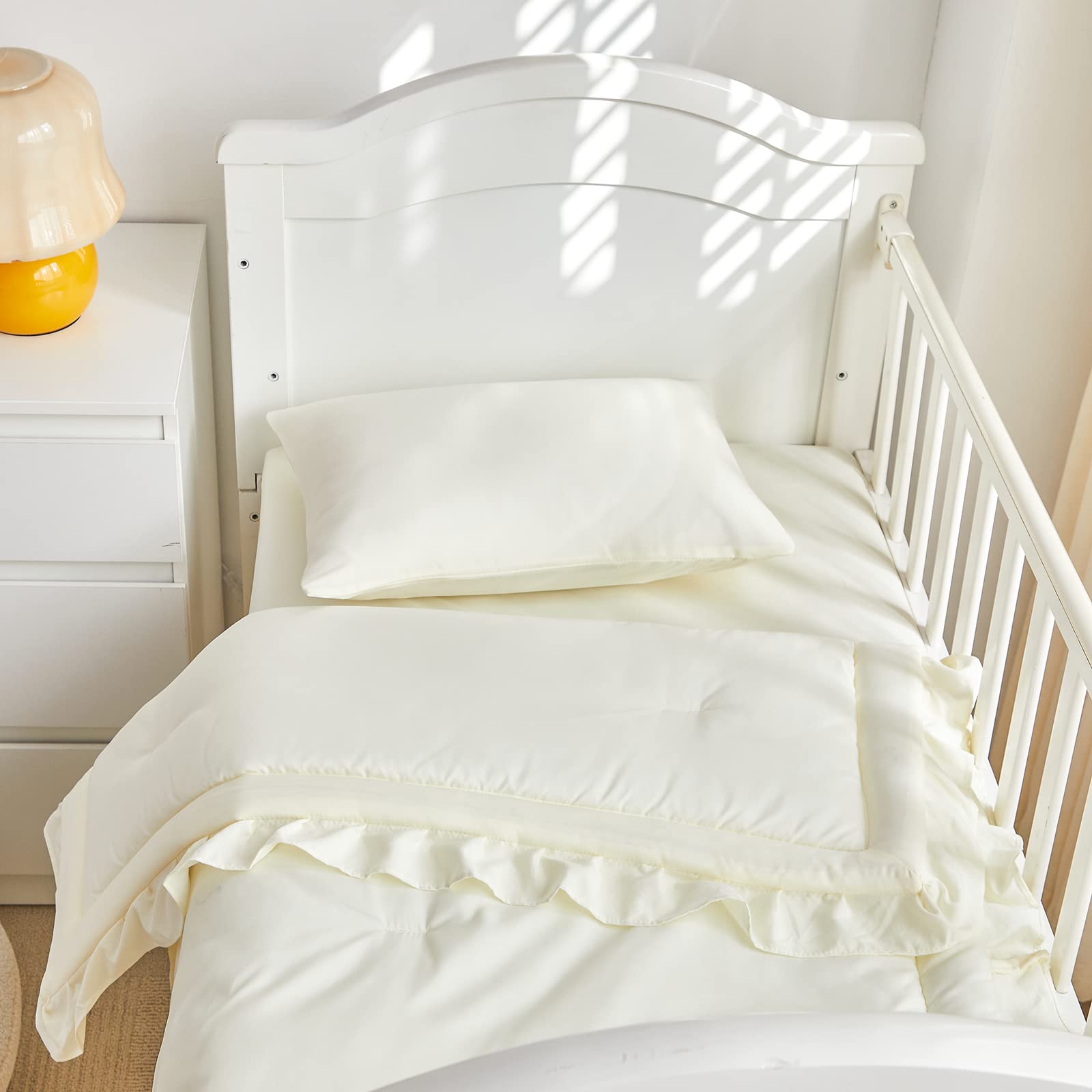 UOZZI BEDDING 3 Pieces Crib Bedding Set Baby Ruffle Quilted Comforter with Fitted Sheet and Pillow - Cute Ruffled Shabby Chic Bedding Soft Blanket Design Purple