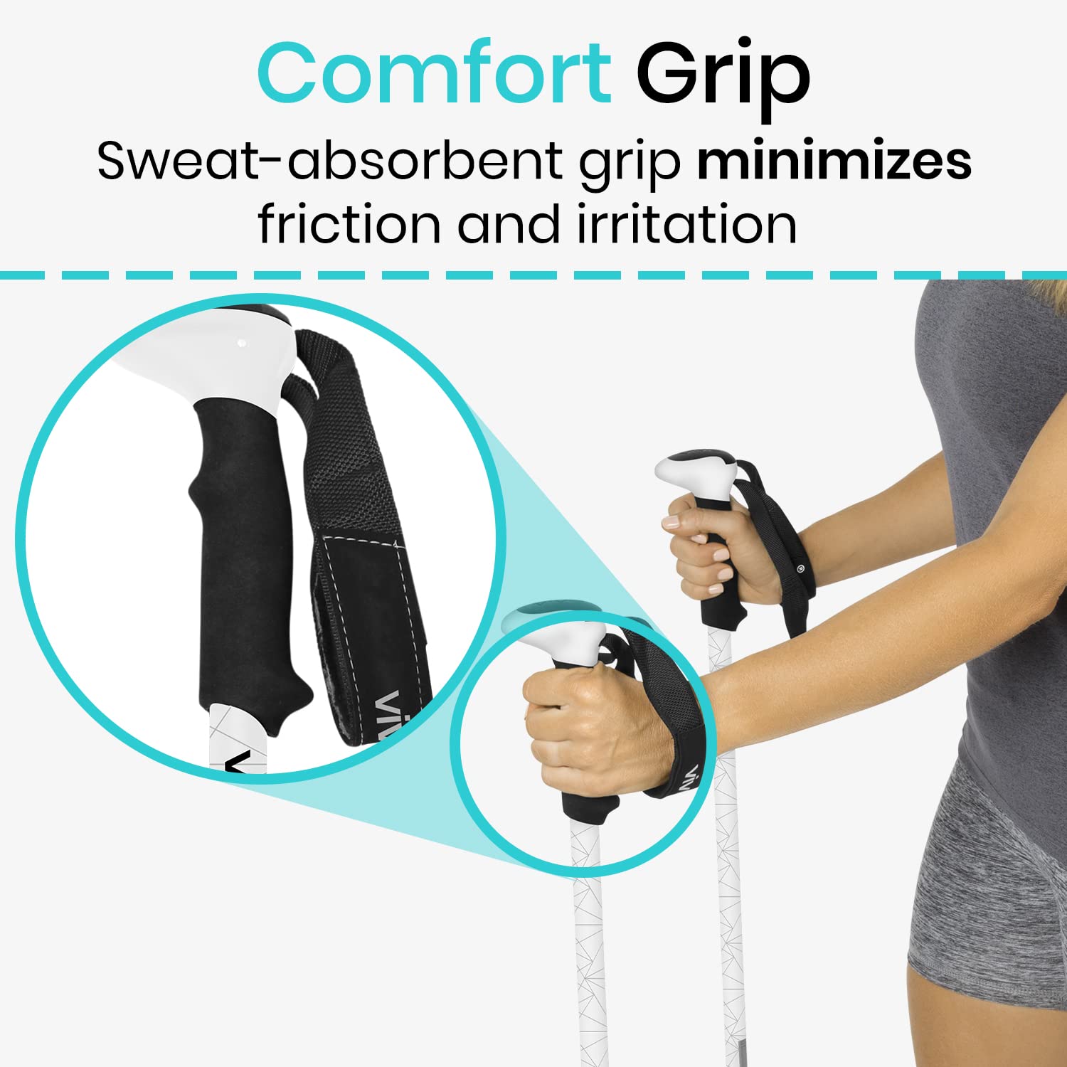 Vive Walking Sticks for Hiking - Collapsible Aluminum Trekking Pole - Lightweight and Adjustable Height - Foldable for Men, Women, Senior and Elderly - For Camping and Backpacking Includes Bag (White)