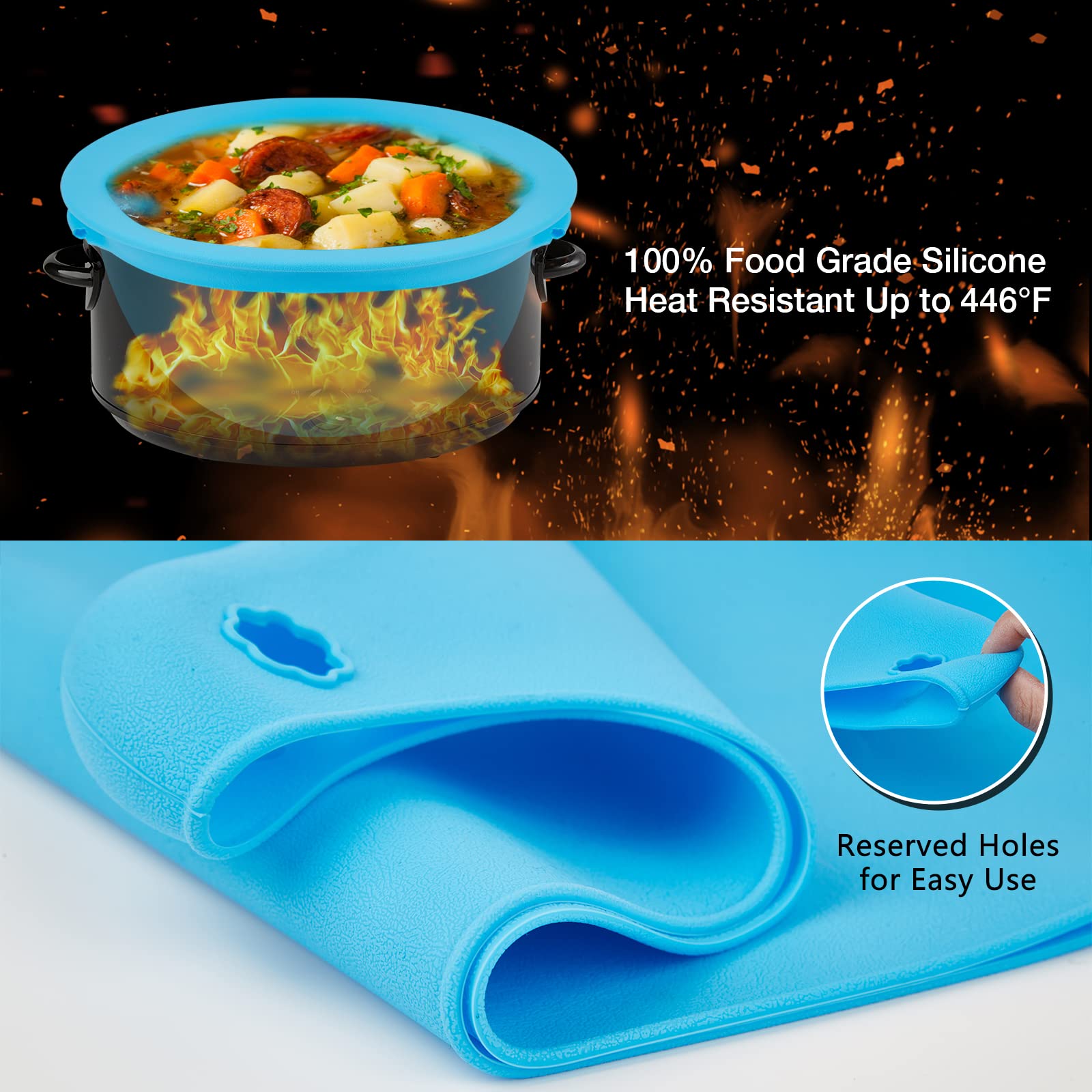 WAPSAT 2 Pack Silicone Slow Cooker Liners Fits for 7-8 QT Crockpot, Reusable Silicone Slow Cooker Liners, Safe Silicone Crockpot Liners (1pc Blue + 1pc Red)
