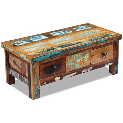 vidaXL Coffee Table 35.4"x17.7"x13.8",Rustic Coffee Table with 2 Drawers Tea,End Side Table Storage Cabinet Box Pure Handmade for Home Office Living Room Furniture,Solid Mango Wood