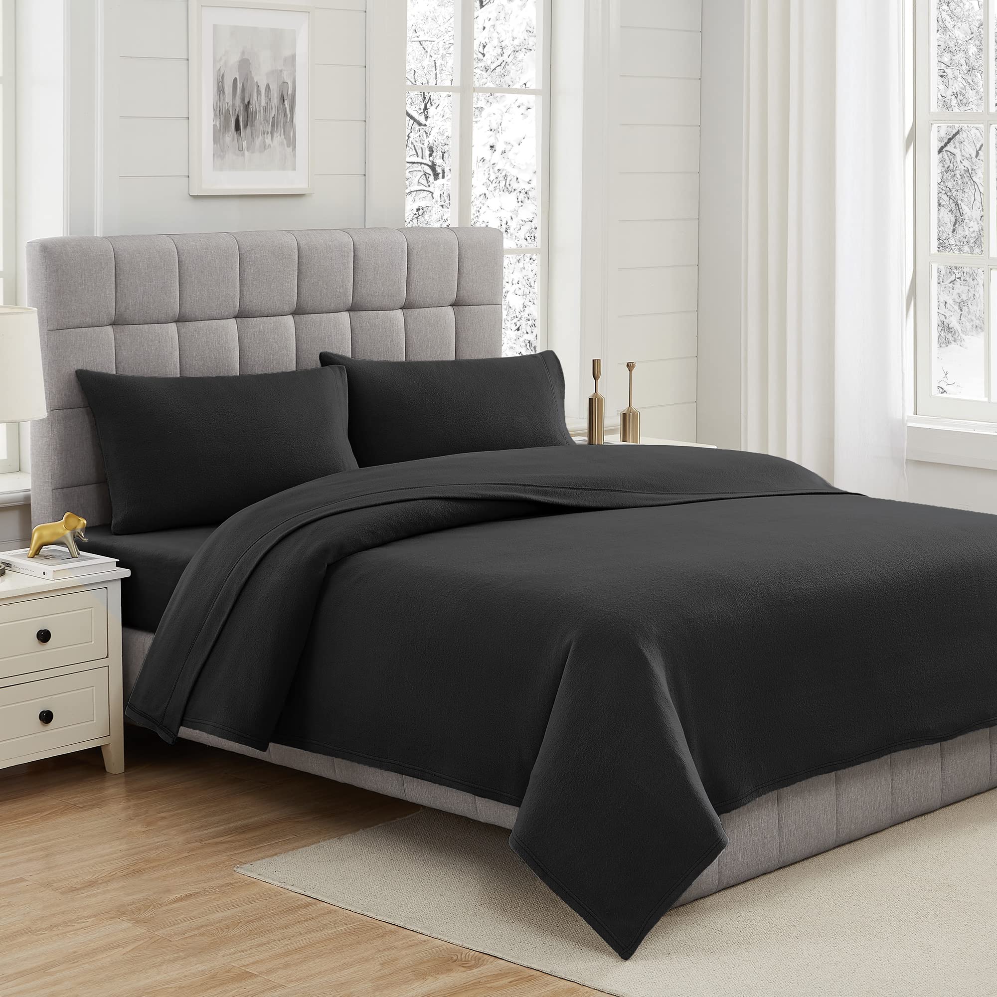 Viviland Plush Micro Fleece Full Bed Sheet Set - Soft Fuzzy Polar Fleece Velour Velvet Sheets - Extra Warm Winter Fleece Bed Sheets with Deep Pocket - Emerald Green - Full