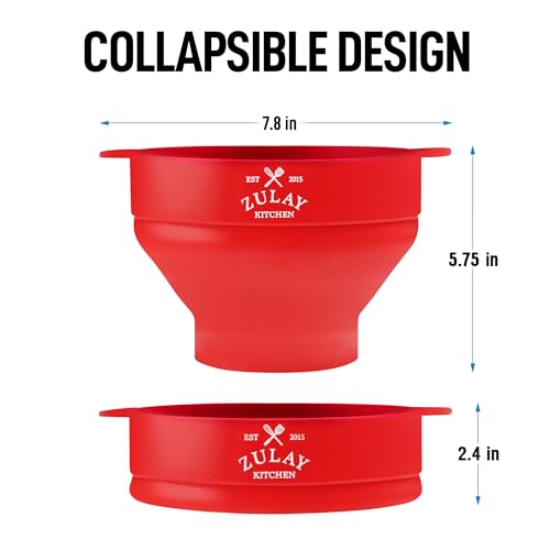 Zulay Kitchen Large Microwave Popcorn Maker - BPA-Free Silicone Popcorn Popper - Microwave Collapsible Bowl With Lid - Family Size Microwave Popcorn Bowl - 15 Popcorn Cup Capacity (Red)