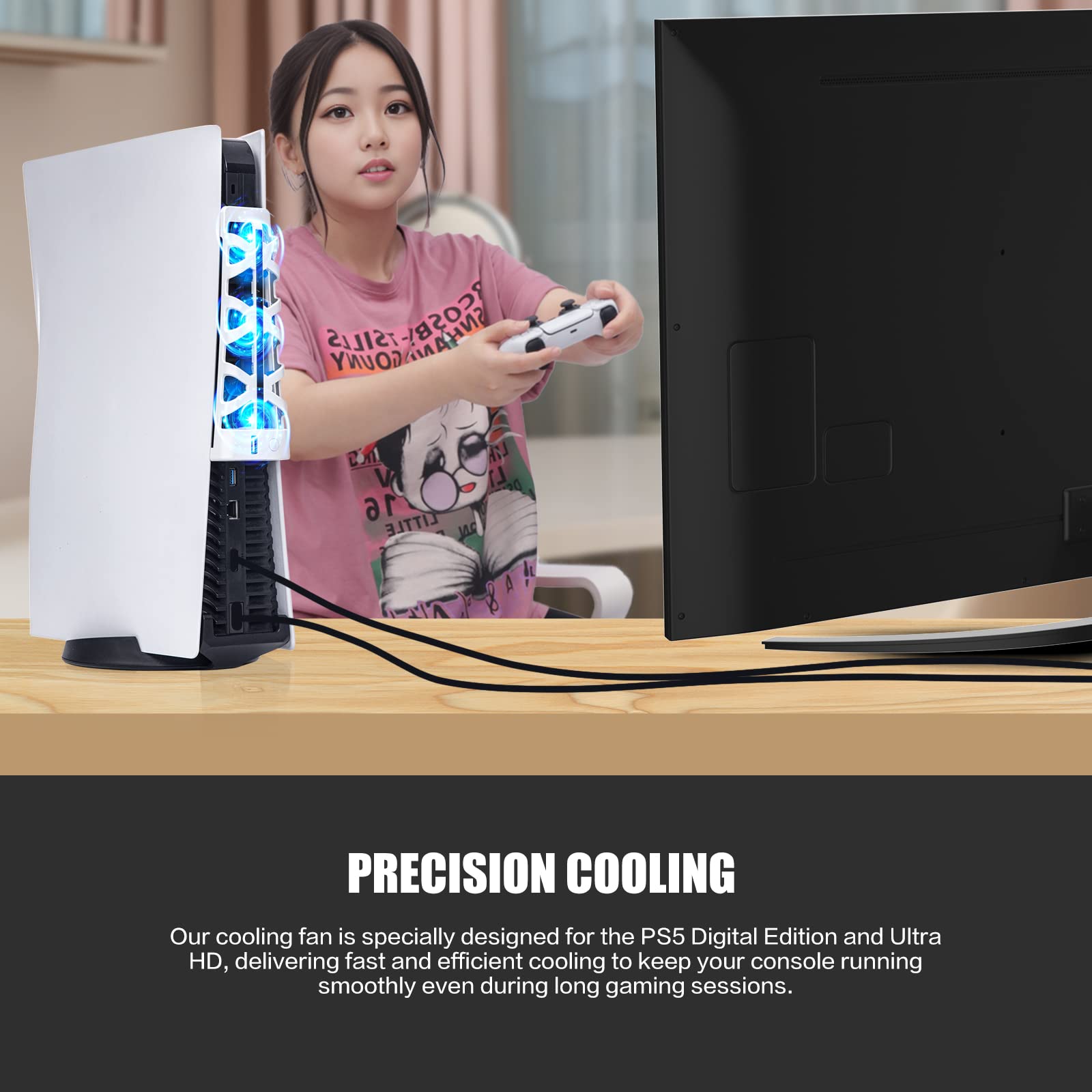 Upgraded PS5 Cooling Fan with LED Light and USB Port - Quiet Fan for PS5 Accessories - Suitable for Sony PS5 Digital/Disc Edition - White (NOT for PS5 Slim)