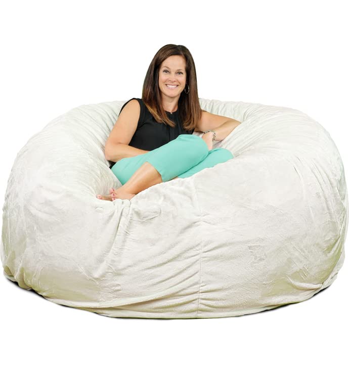 ULTIMATE SACK 6ft Bean Bag Chair, Oversize Bean Bag Chair for Adults, Comfy Chair Bean Bag Couch Lounge Sofa Loveseat Furniture | Ivory Fur